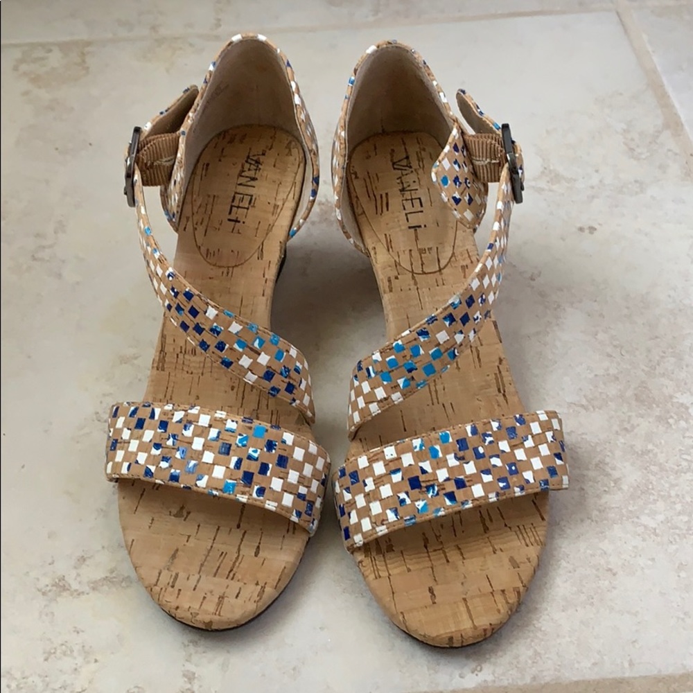 Vaneli Marise Cork Square Design Sandal Wedge - Gem